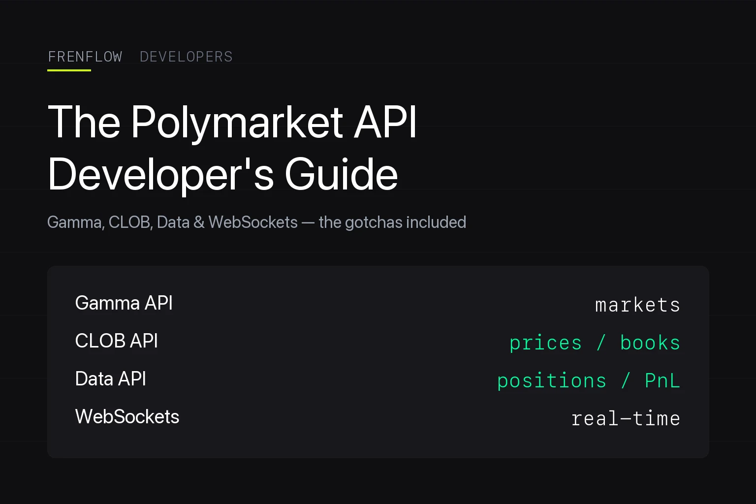 The Polymarket API: A Developer's Guide (2026) | FrenFlow